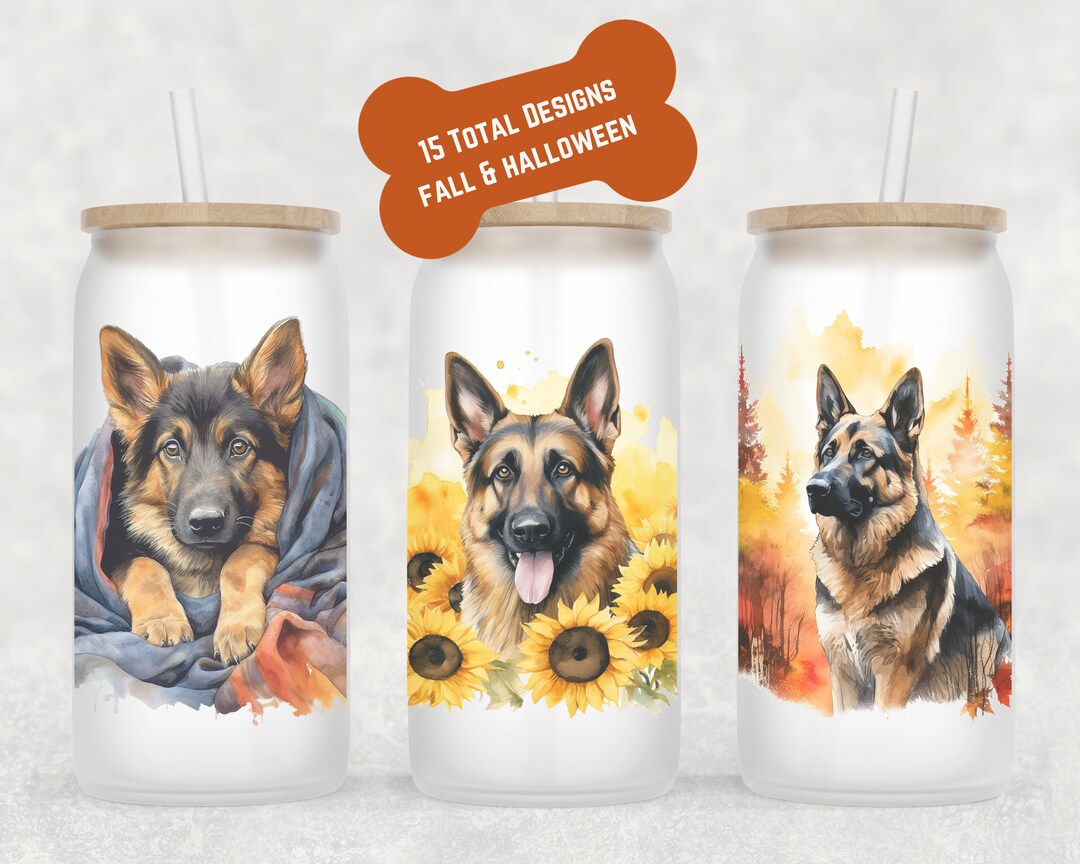 German Shepherd Beer Can Glass for Dog Lovers Customizable 16oz Coffee ...