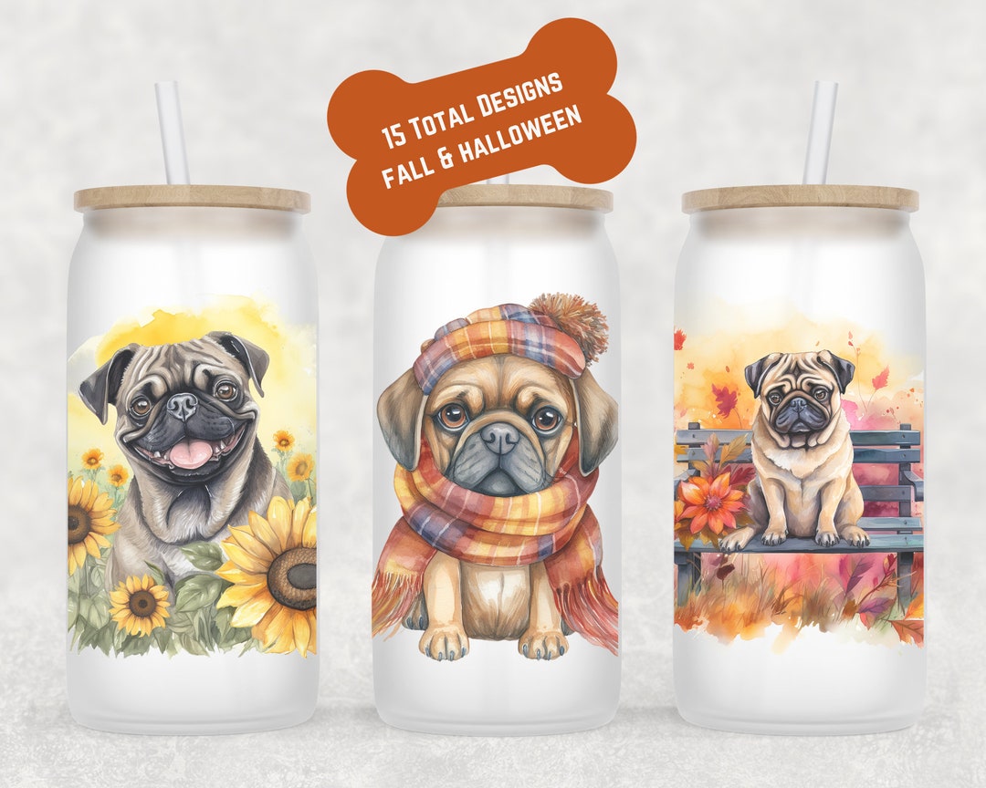 Pug Fall Beer Can Glass Dog Mom Gift Pug Mug Pug Fall Iced Coffee Cup ...