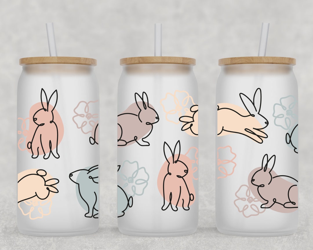 Easter Bunnies Boho Beer Can Glass | Easter Coffee Cup | Bunnies Spring ...
