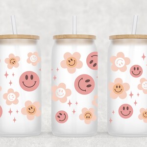 Happy Face Retro Beer Can Glass Smile Retro Mug Daisy Peace Mug 16oz ...