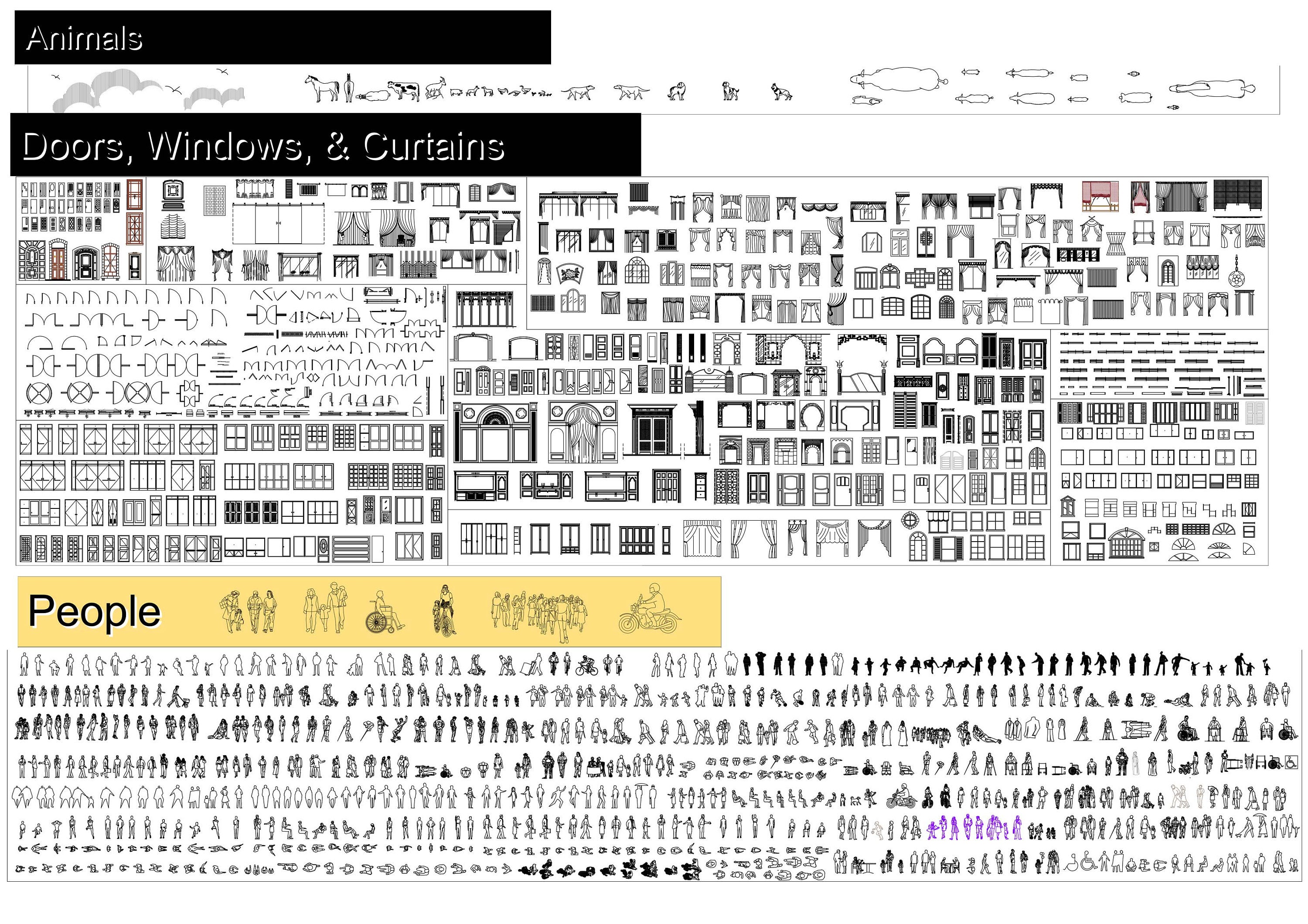Autocad 2D DWG Blocks Templates Drawings-human, Facade, Bathroom ...