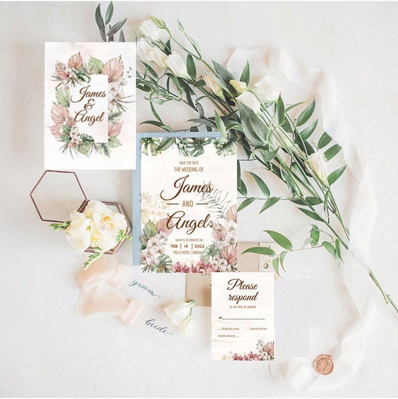 Bohemian Wedding Invitation Cards Minimalist Wedding - Etsy