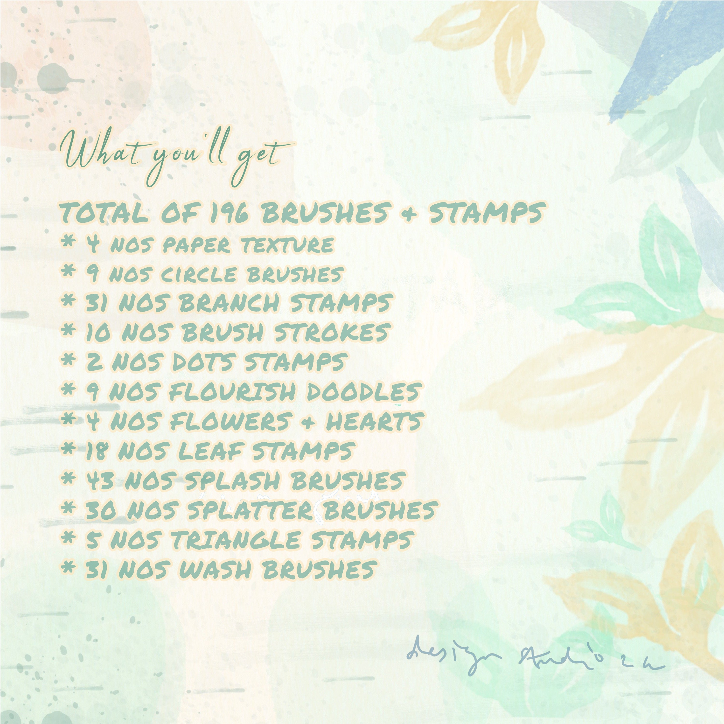 195 Procreate Brushes, Procreate Stamp, Flower Brushes, Splatter Brush ...