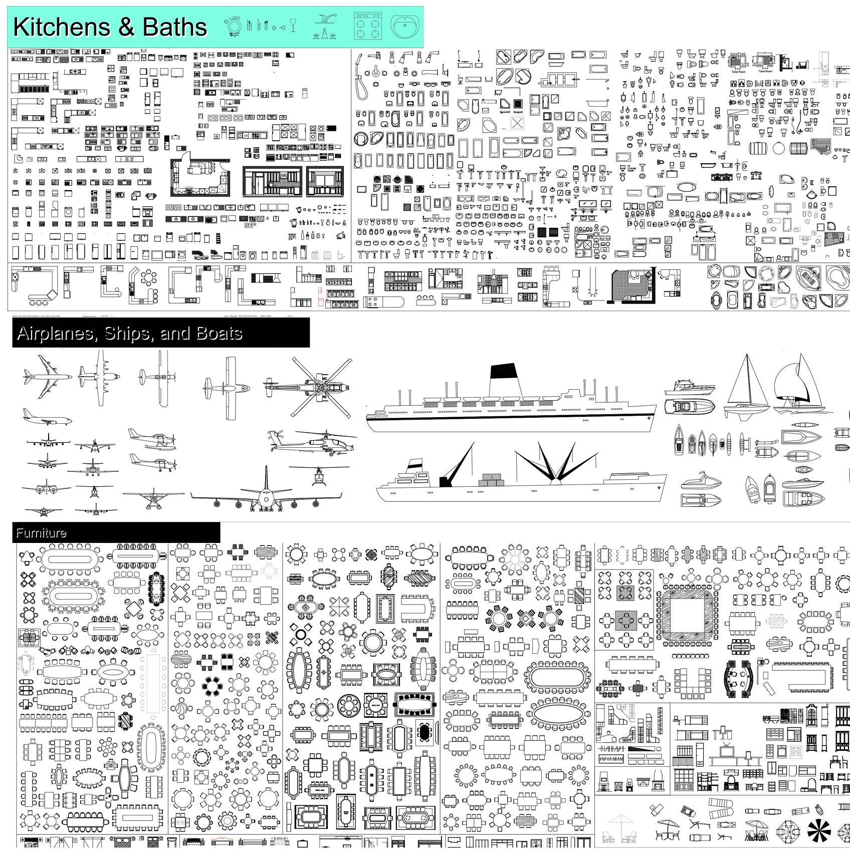 Autocad 2D DWG Blocks Templates Drawings-human, Facade, Bathroom ...