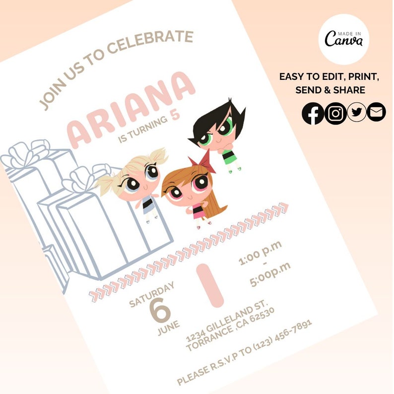 Modern Birthday Party Invitation L Powerpuff Girls L 90's Cartoon L ...