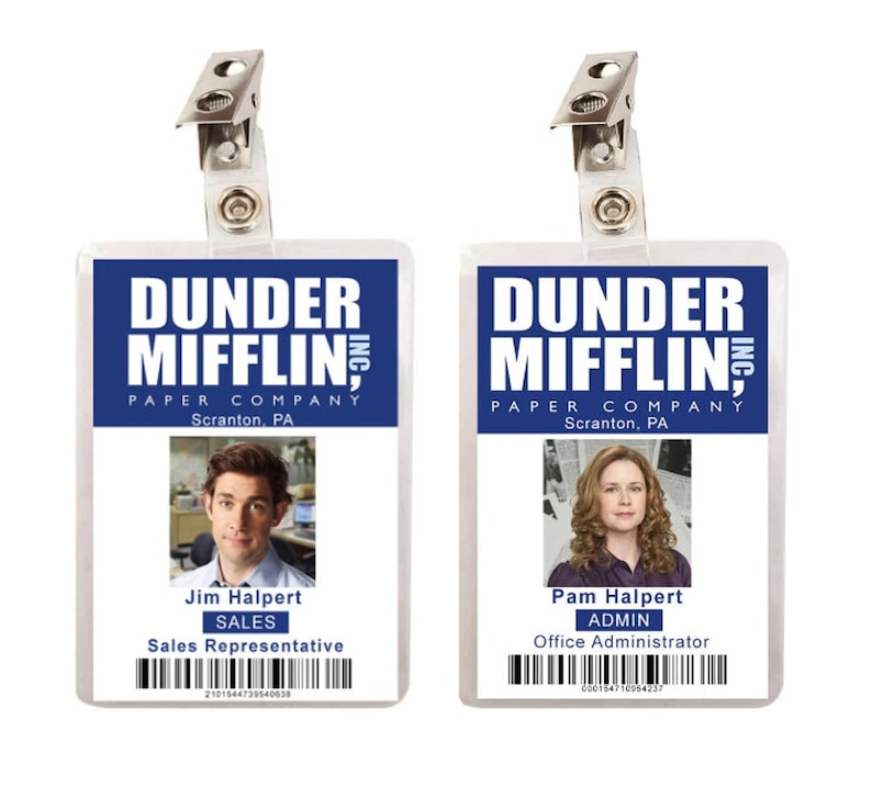 The Office Pam Halpert & Jim Halpert Dunder Mifflin Set of 2 ID Badges ...