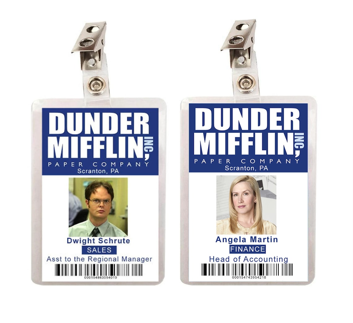 The Office Dwight Schrute & Angela Martin Dunder Mifflin Set of 2 ID ...