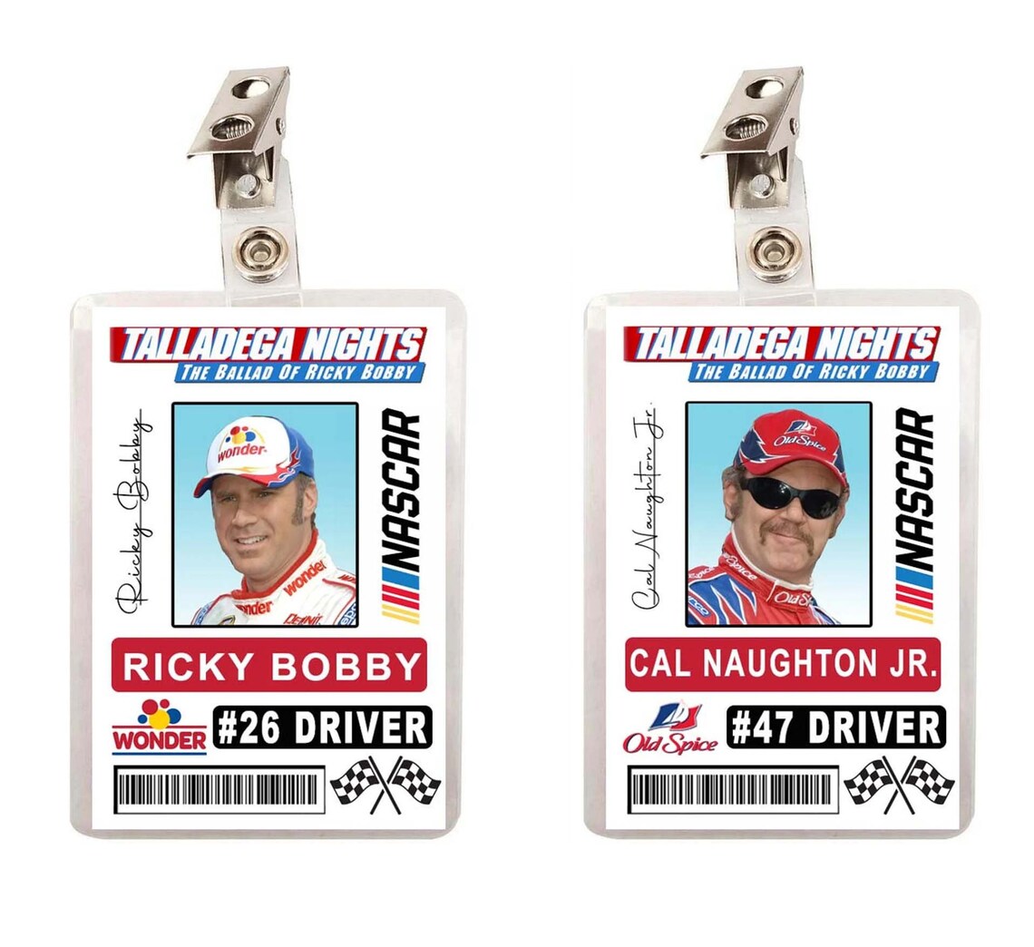 Talladega Nights Ricky Bobby & Cal Naughton Race Car Driver ID Badges ...