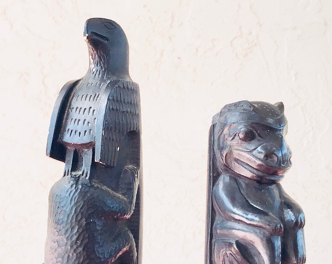 Pair of Vintage Totem Pole Black Argillite Haida Indians Canada - Etsy