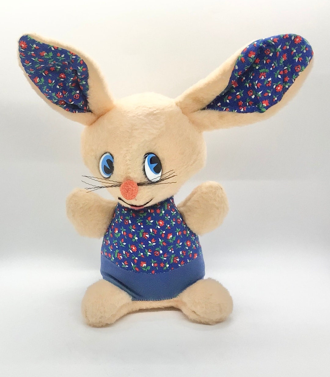 Vintage 1980s Bunny Rabbit Plush Toy Stuffed Animal Cute Brown and Blue ...