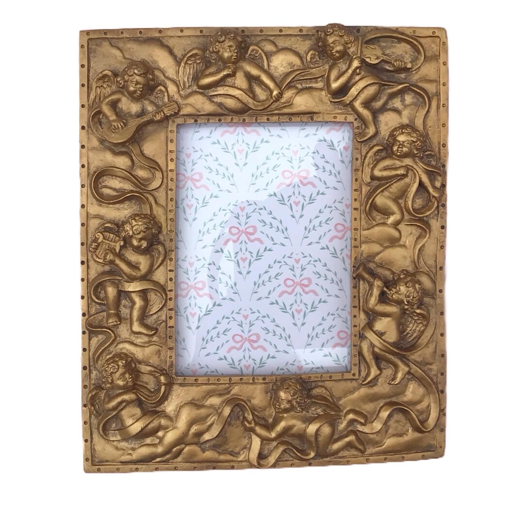 Victorian Cherub Gold Resin Heavy Picture Frame With Glass Imperfect ...