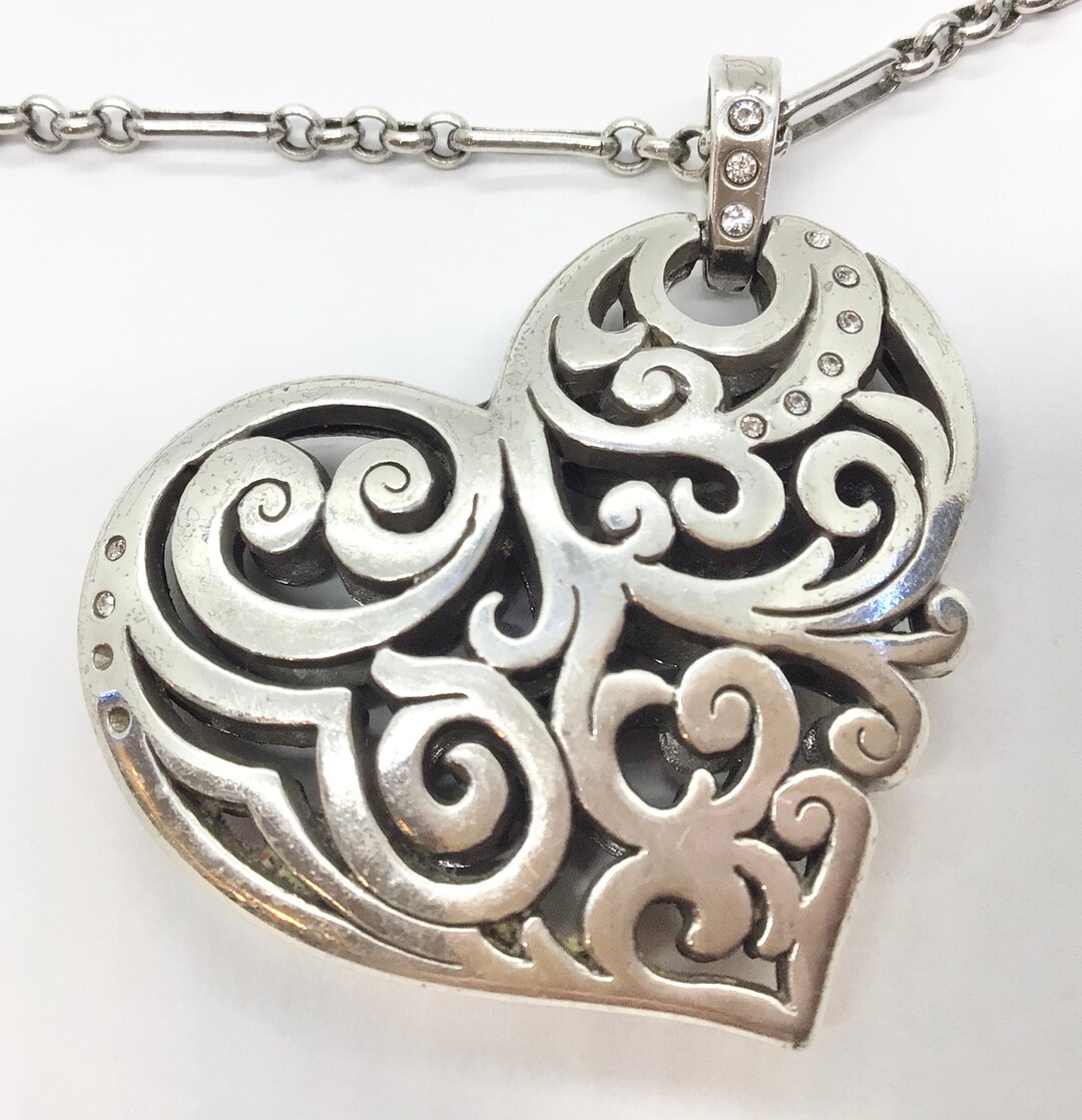 31 Inch Long Brighton Heart Pendant Necklace Silver Tone Classic ...