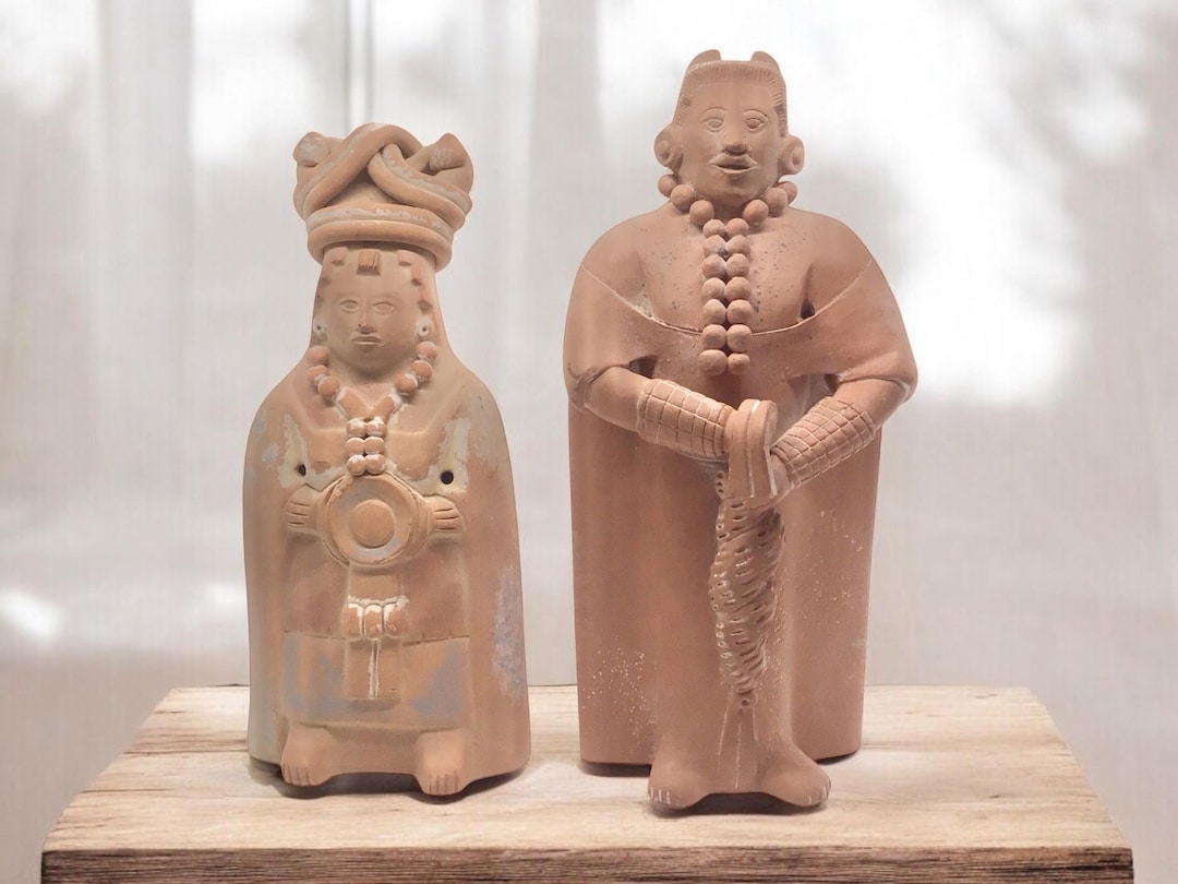 Vintage Inah Mexico Mayan Man Priest Woman Terracotta Clay Figurine ...