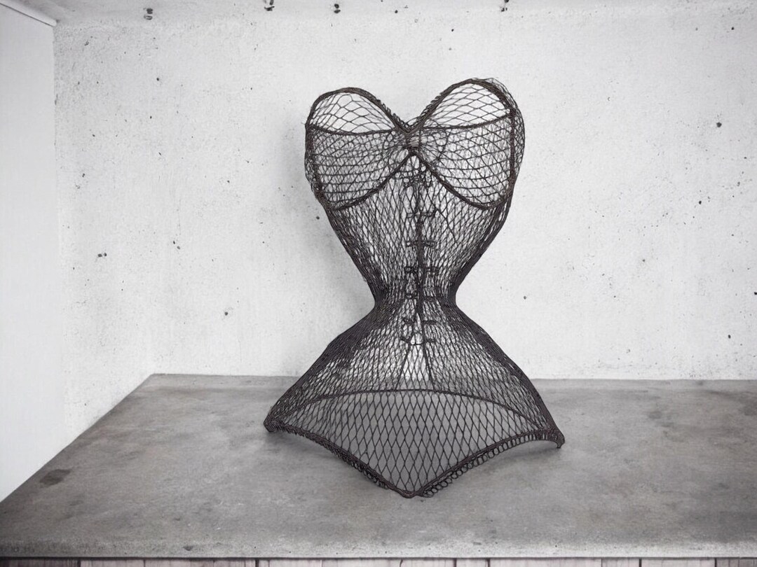 16” Wire Mesh Dress Form Sculpture, Vintage Corset Mannequin Art ...