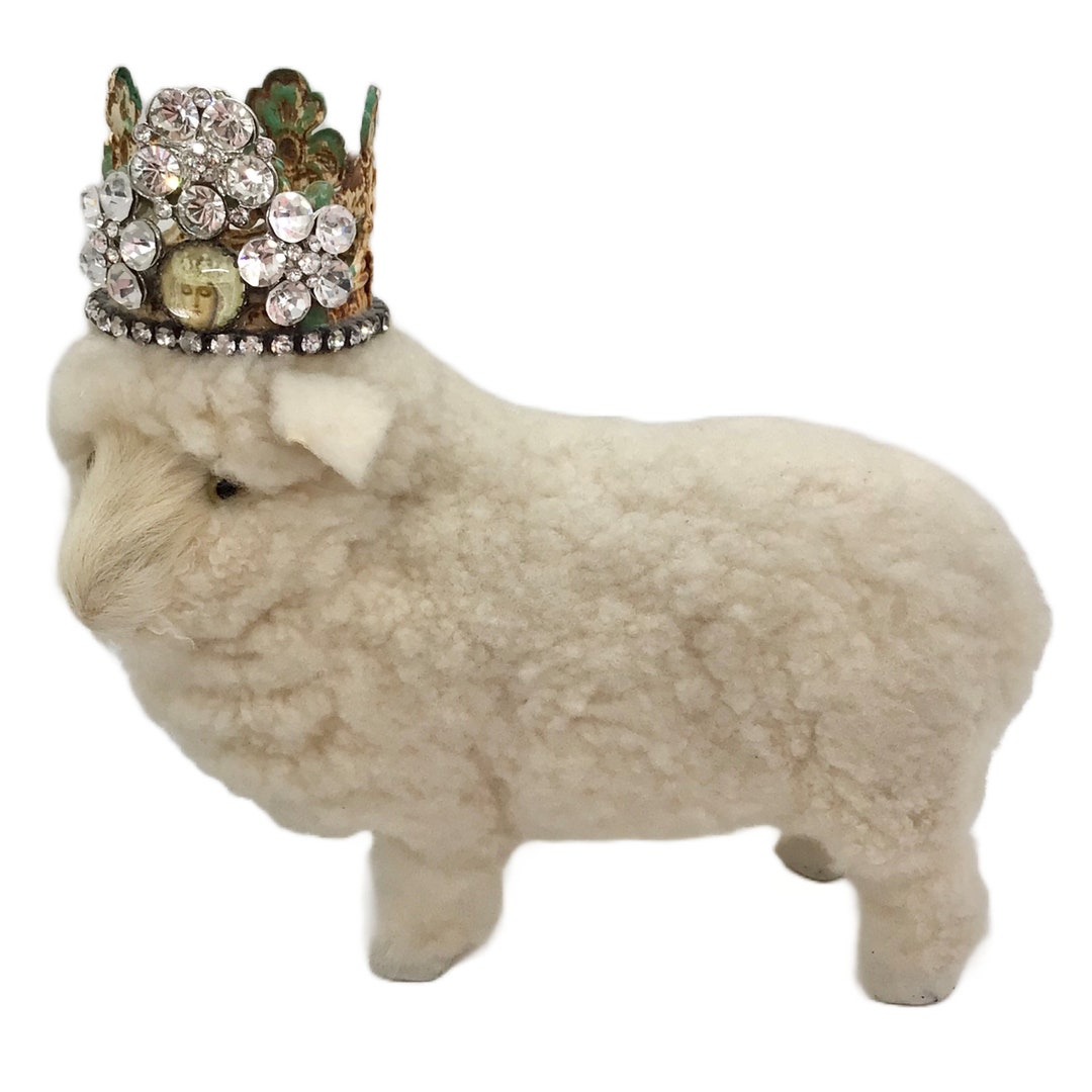 Vintage Sheep Wool and Leather Sheep Farm Animal Figurine Shabby ...