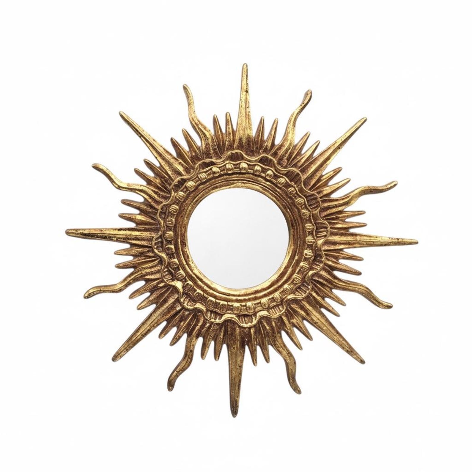 Vintage Style Sunburst Mirror, Gold Foam Sun Wall Mirror, Mid Century ...