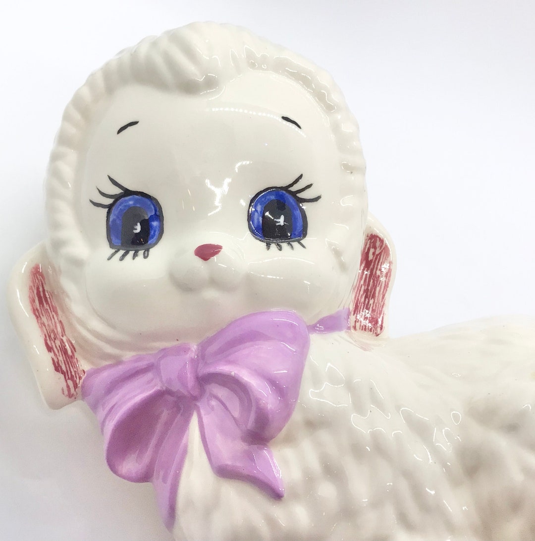 Vintage White Ceramic Lamb Figurine With Bow Kawaii Cute - Etsy