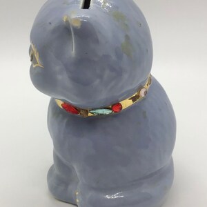 Vintage Blue Gold Hand Painted Kitty Cat Ceramic Figurine Coin Bank ...