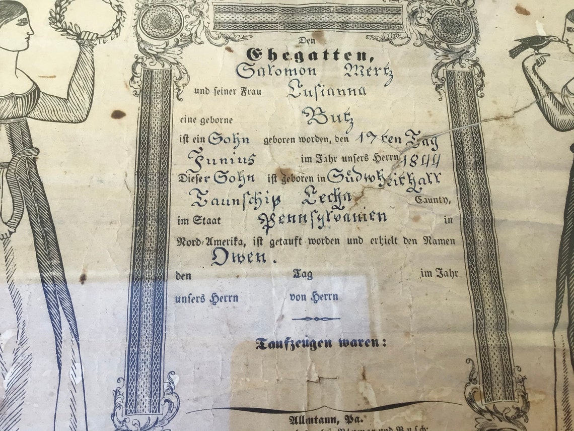 Antique 1844 German Birth Certificate Framed Art Document | Etsy