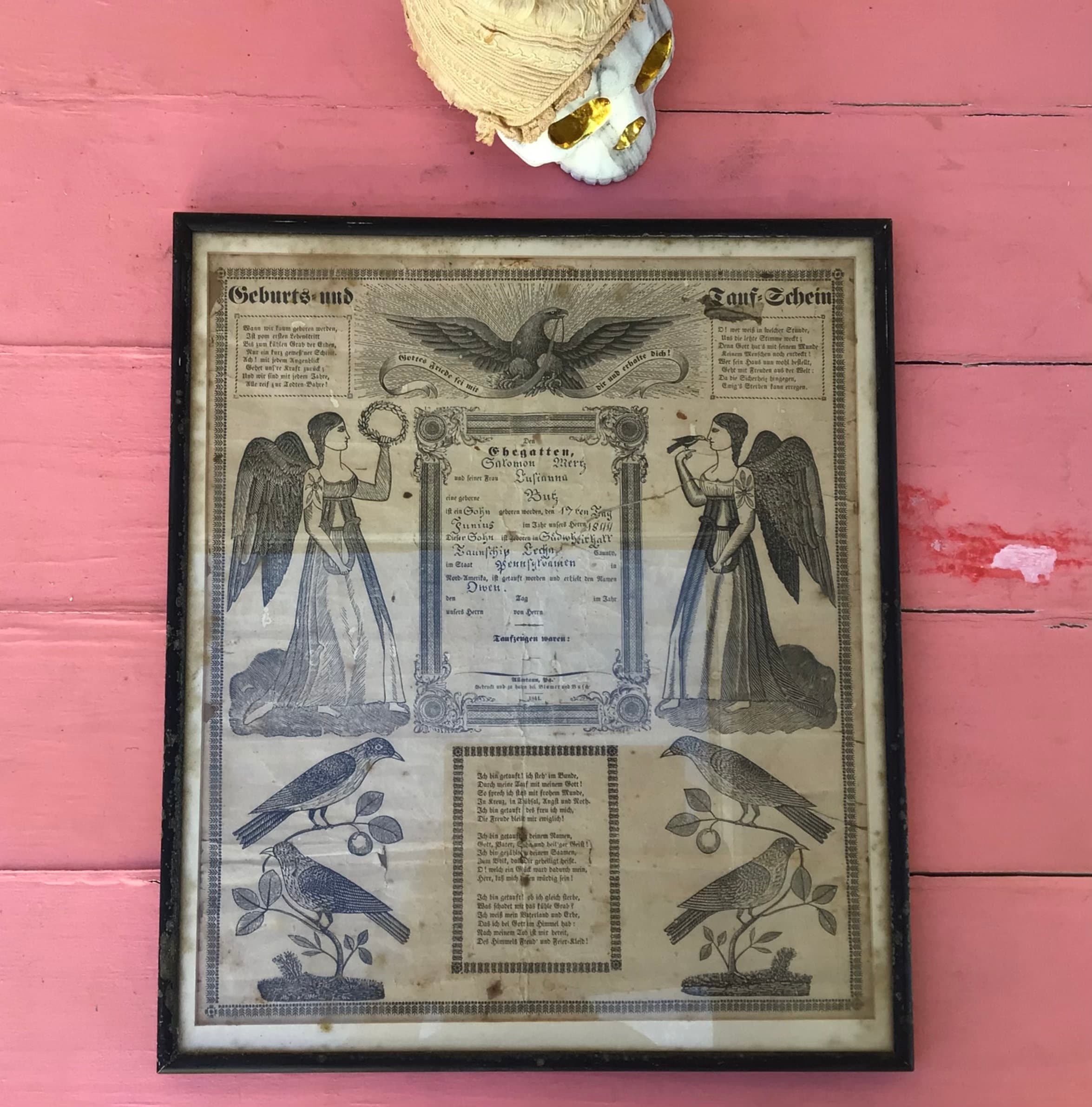 Antique 1844 German Birth Certificate Framed Art Document | Etsy