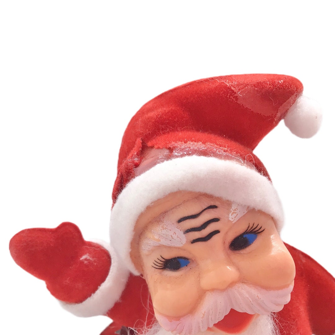 Shabby Vintage 1970s Red Plastic Flocked Dancing Santa Claus Christmas ...