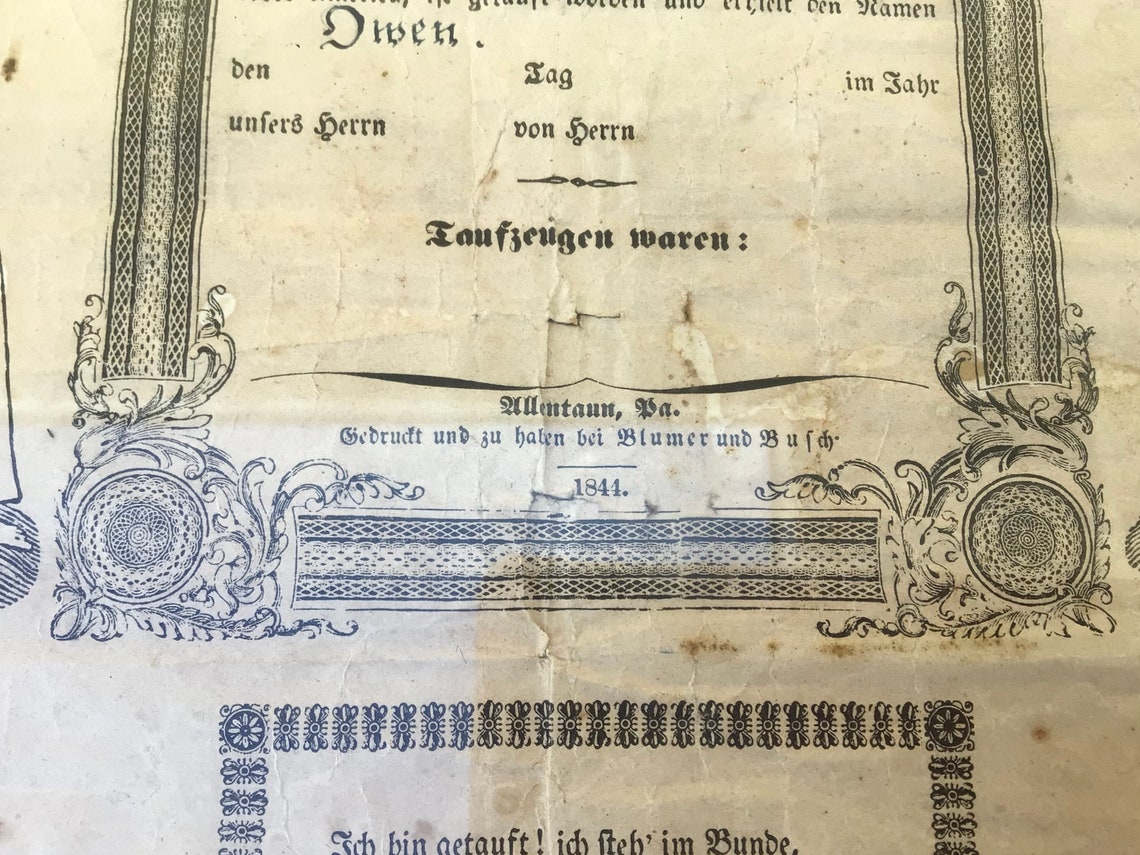 Antique 1844 German Birth Certificate Framed Art Document | Etsy