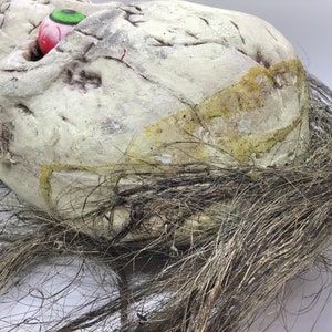 Vintage Large Scraggly Hair Styrofoam Skull Head Bulging Eyes Halloween ...