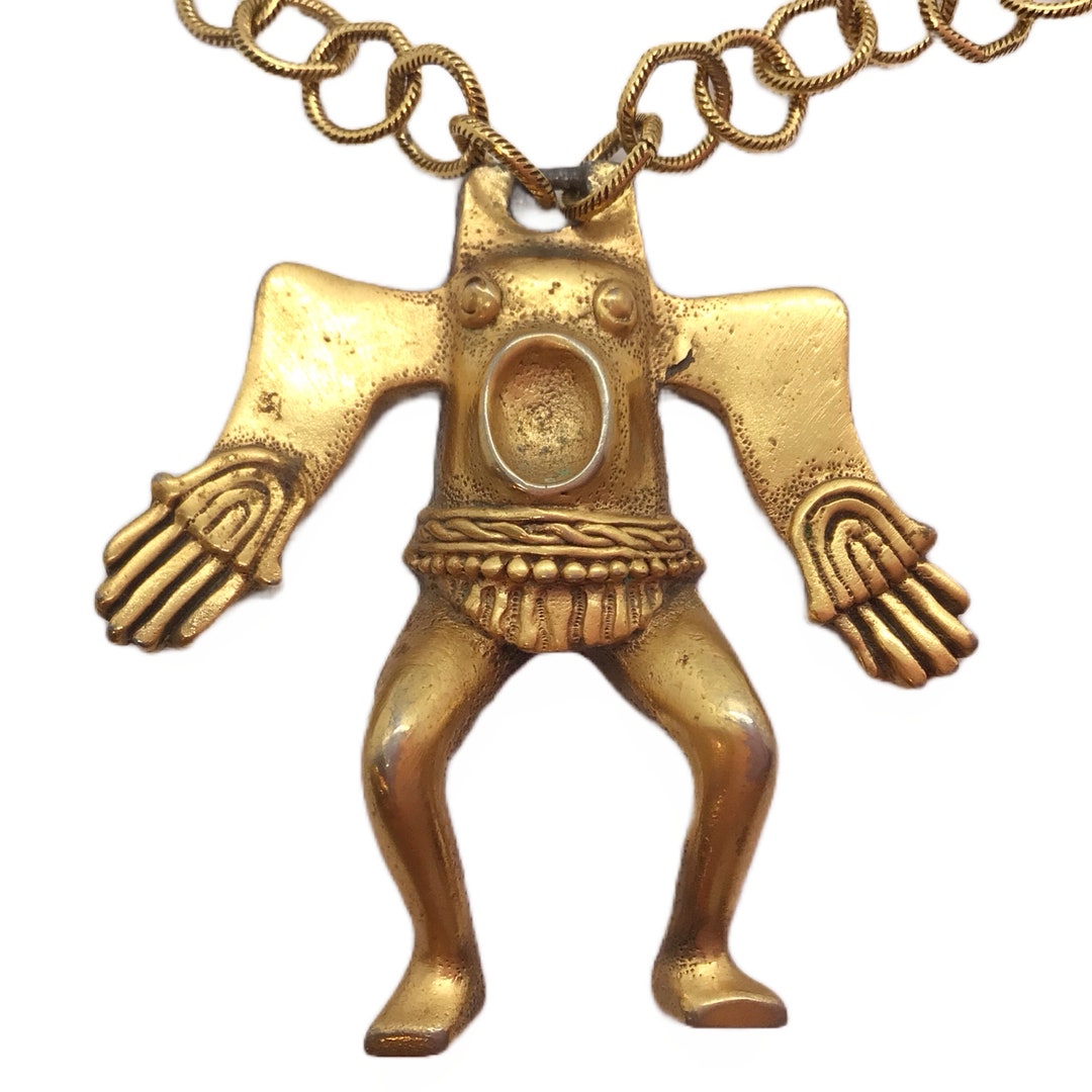 Vintage Modernist Salvaged Incan Mayan Warrior Tortolani Pendant Circle ...