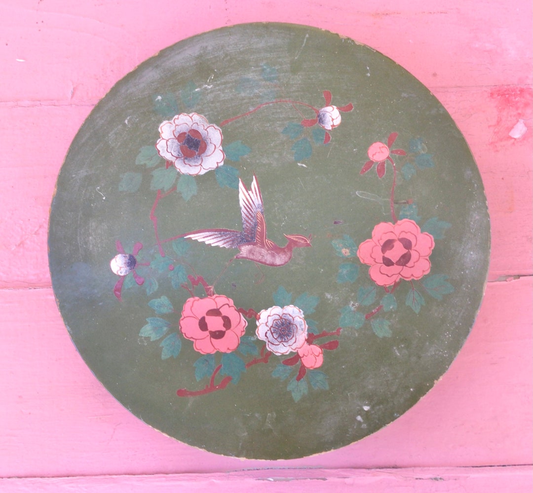 Large Flat Circular Vintage Bird Storage Box Bohemian Eclectic Decor - Etsy