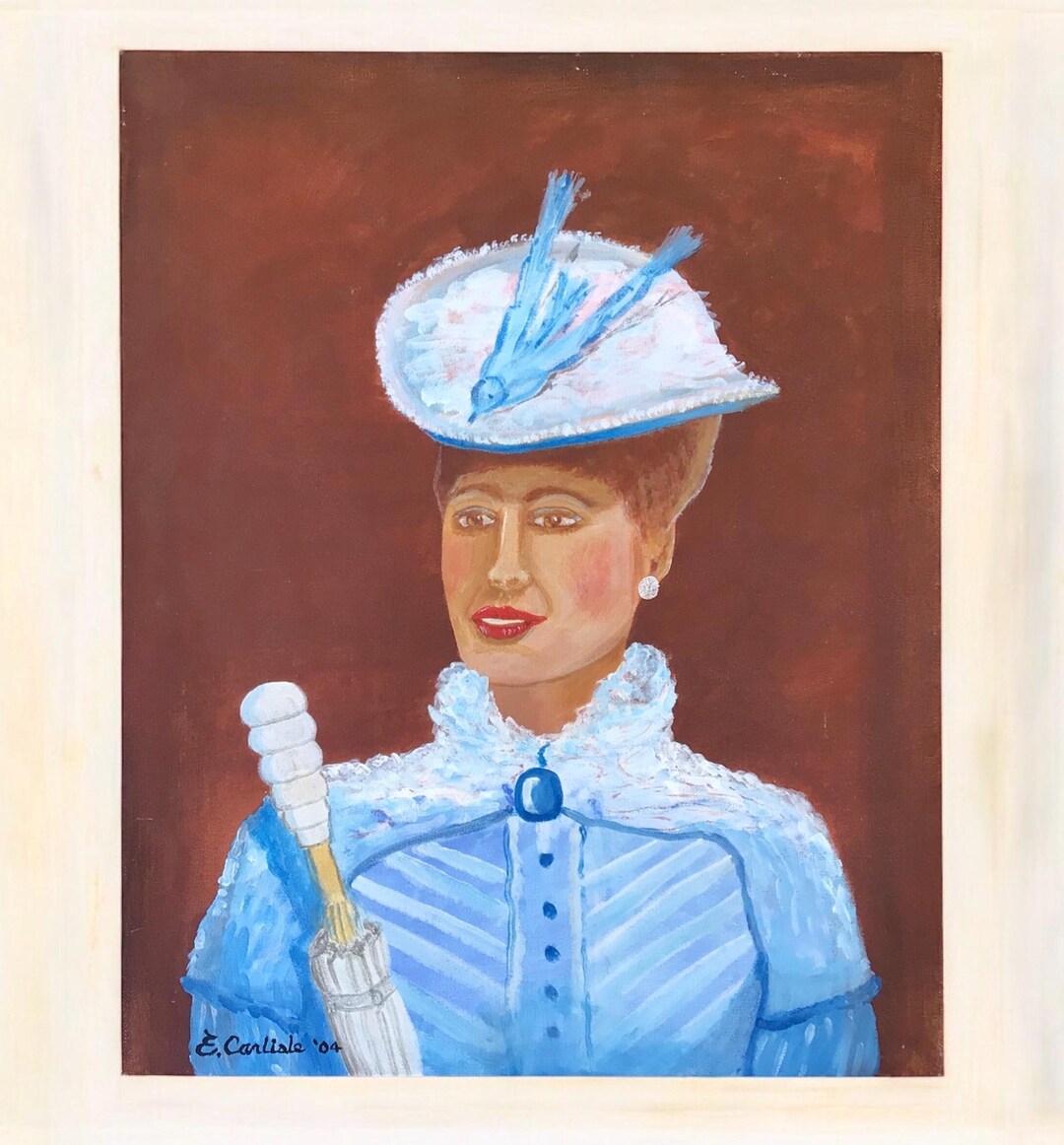 Vintage Acrylic Original Painting Art Victorian Blue Lady With Bird Hat ...