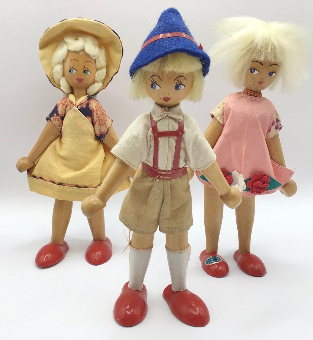 Vintage Trio Wood Wooden Peg Dolls Polish Made in Poland Cute Retro ...