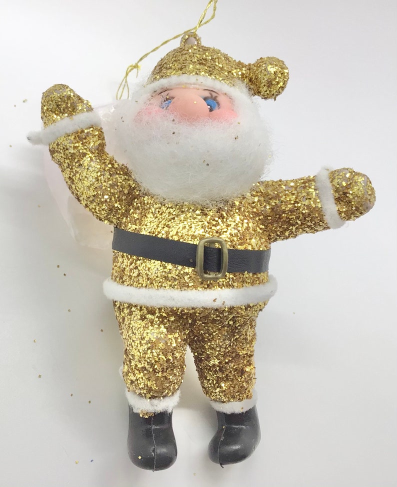 Vintage 1980s Gold Glitter Cute Face Santa Claus Christmas | Etsy