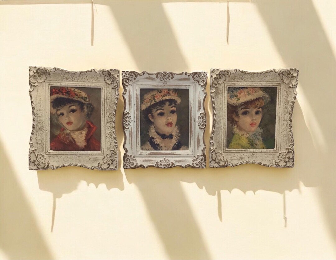 Vintage Huldah Parisian Lady Portrait Prints, Shabby Chic Framed Wall ...