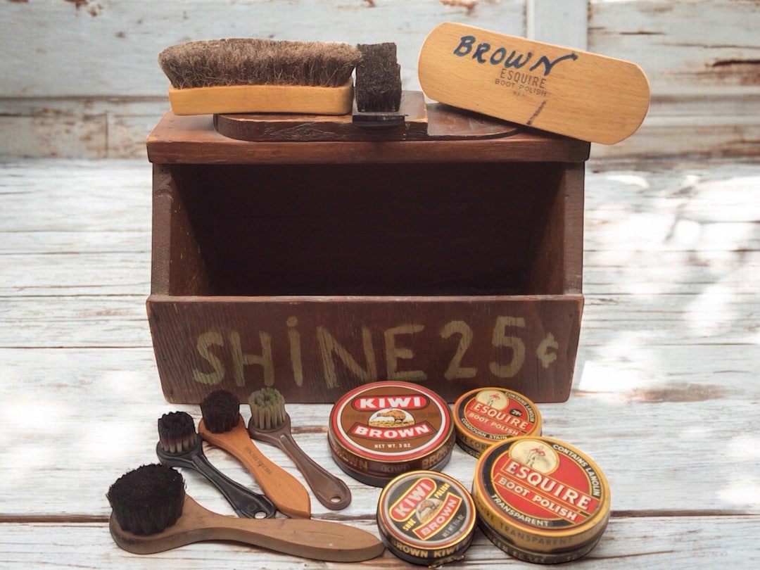 Vintage Shoe Shine Kit With Brushes, Polishes & Wood Box, Vintage Boot ...