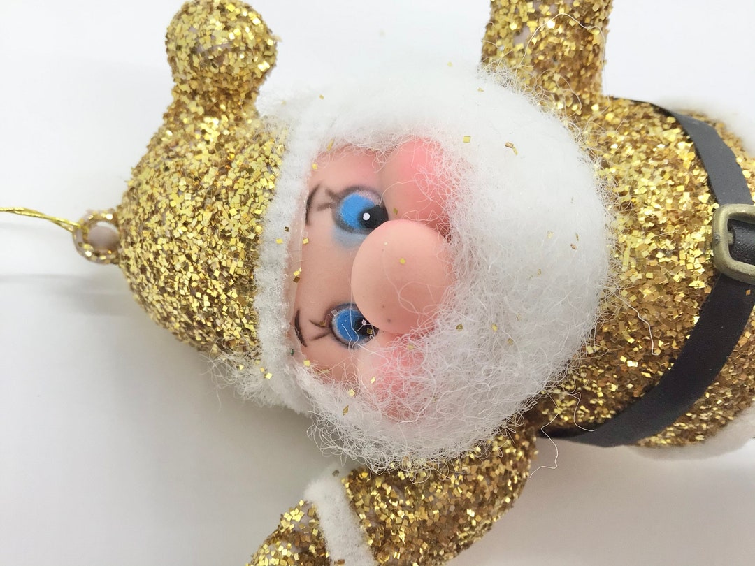 Vintage 1980s Gold Glitter Cute Face Santa Claus Christmas Ornament - Etsy