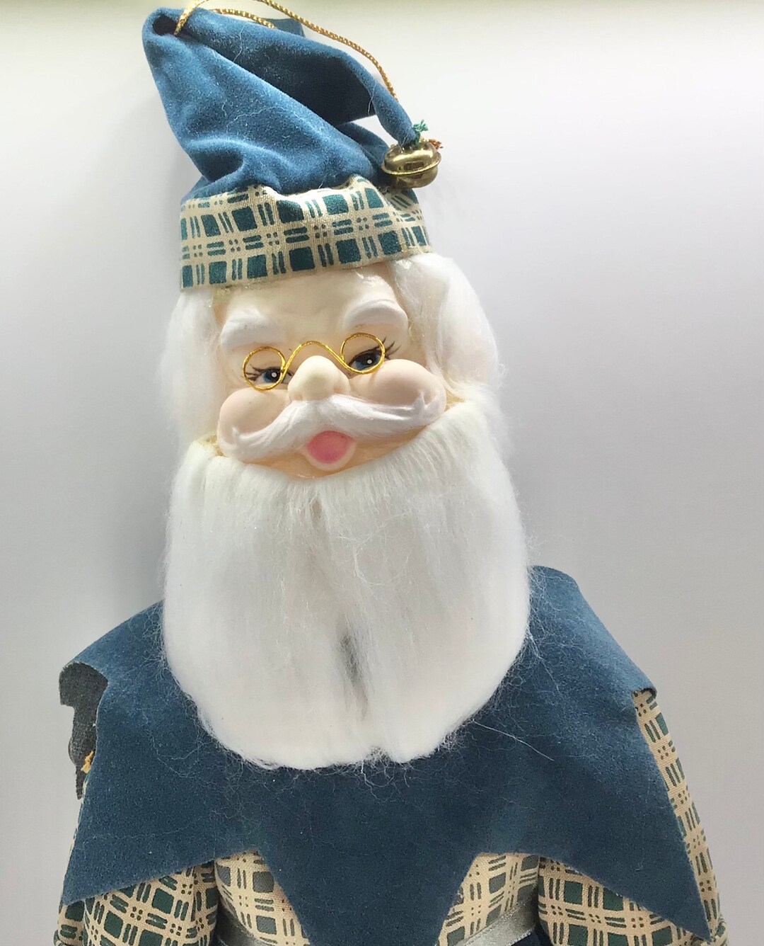 Vintage 80s Santa Claus in Green Elf Costume Doll Toy Christmas Tree ...