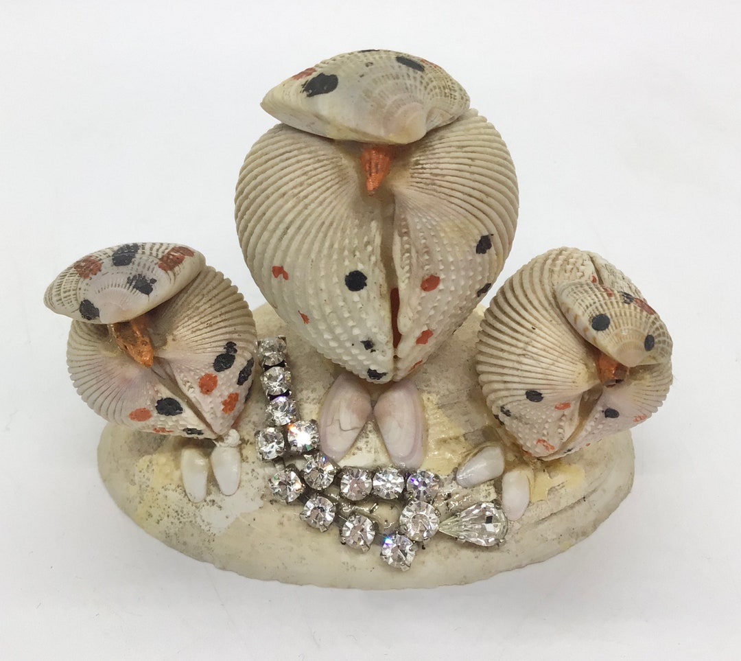 Vintage Small Clam Shell Bird Assemblage Figurine With Rhinestones - Etsy