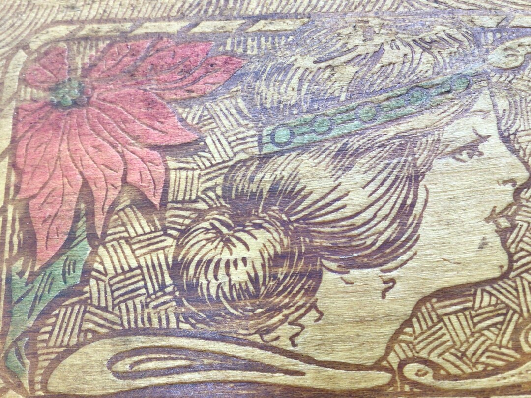 Vintage Wood Burned Pyrography Glove Tie Box Art Deco Design - Etsy