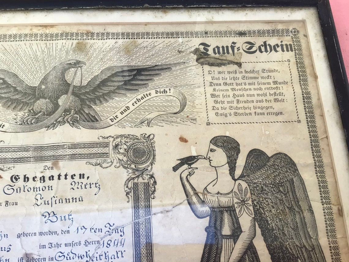 Antique 1844 German Birth Certificate Framed Art Document | Etsy