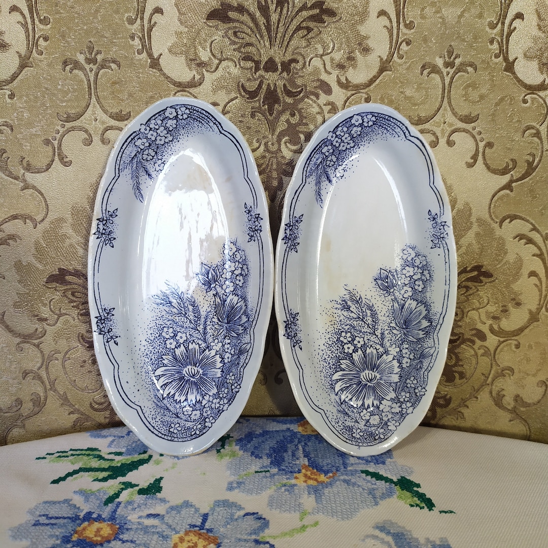 Set of Two Small Serving Platters, Oval Porcelain Dishes, Vintage Oval ...