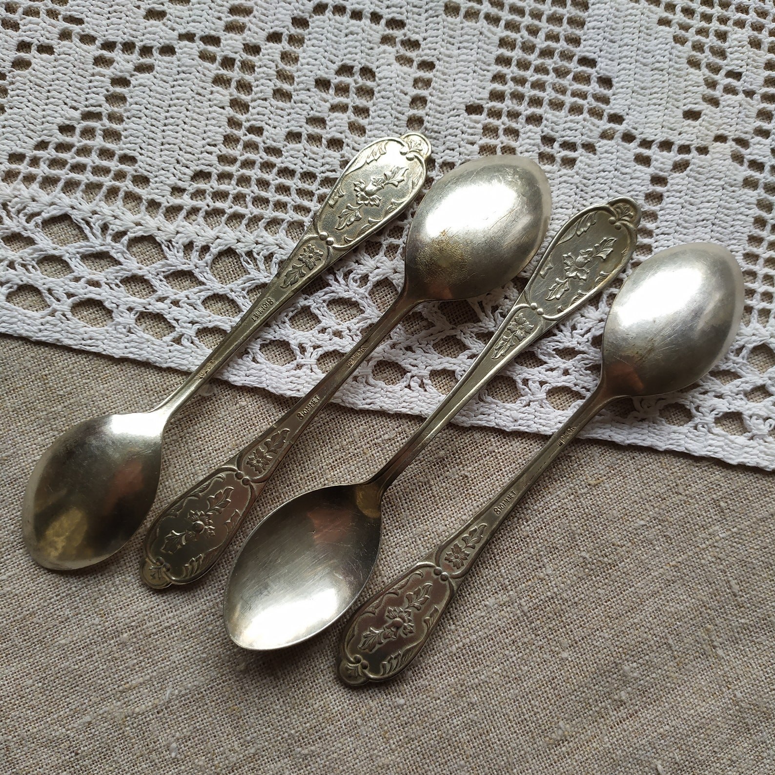 Soviet Teaspoons Set of 4 Pieces, Silver-plated Spoons, Cupronickel ...
