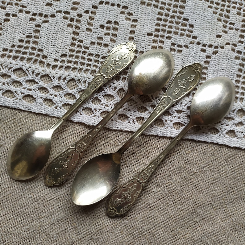 Soviet Teaspoons Set of 4 Pieces, Silver-plated Spoons, Cupronickel ...