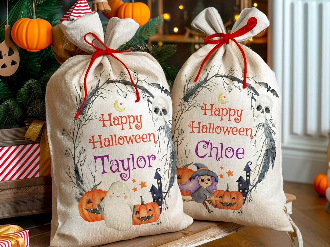 Custom Happy Halloween Bags, Kids Trick or Treat Bag, Halloween Candy ...