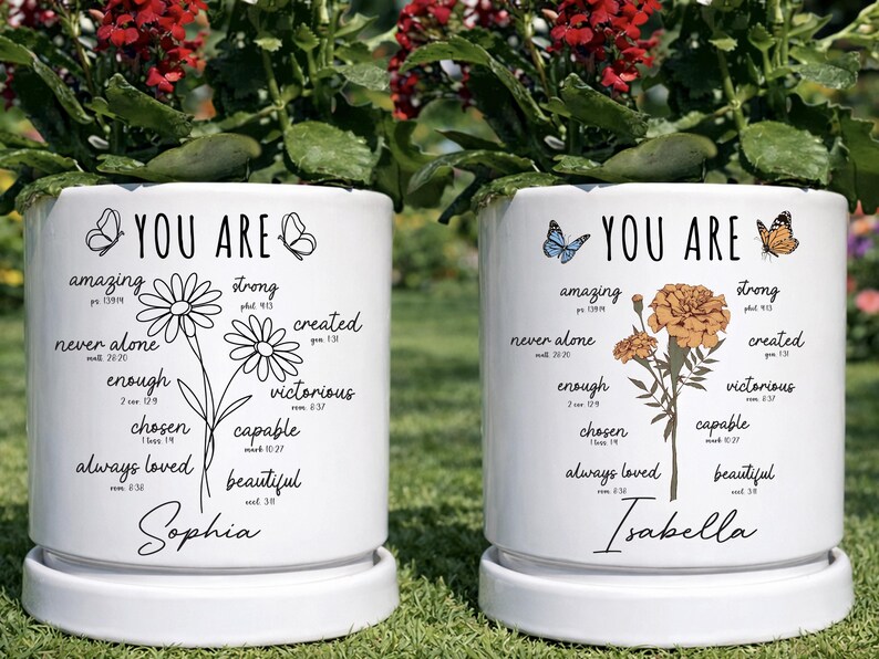 Custom Bible Verse Flower Pot, Personalized Christian Name Pot With ...