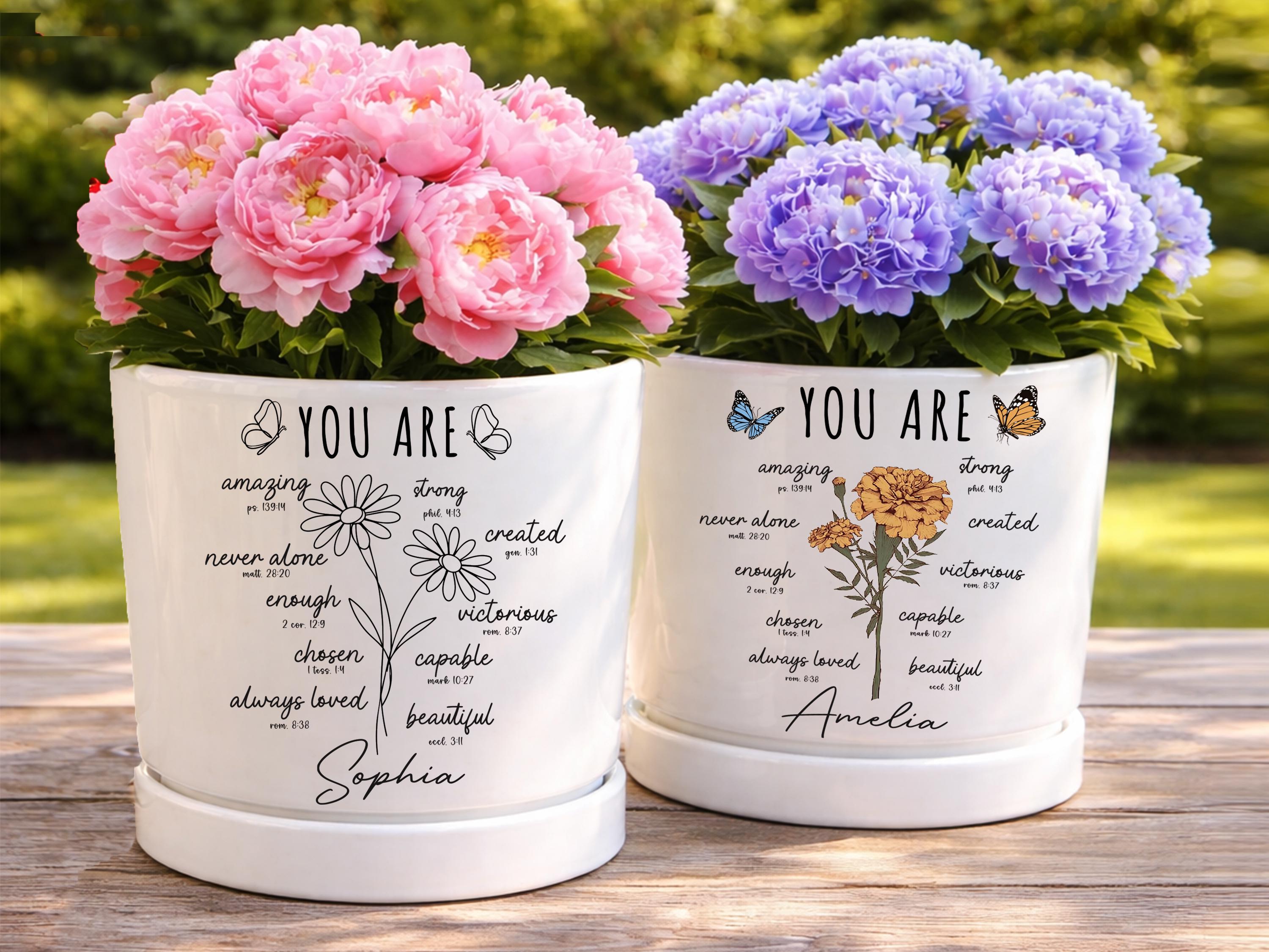 Custom Bible Verse Flower Pot, Personalized Christian Name Pot With ...