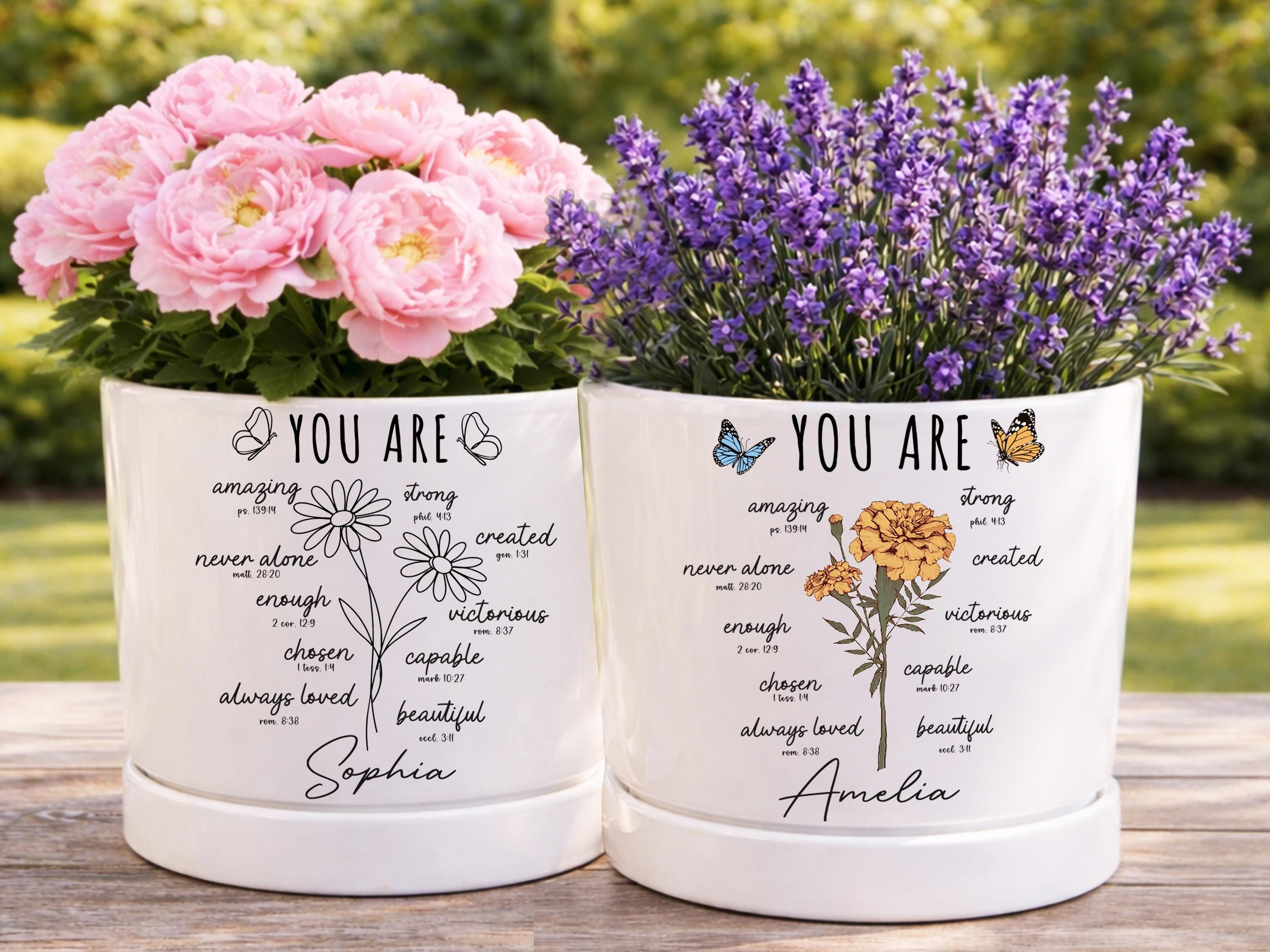 Custom Bible Verse Flower Pot, Personalized Christian Name Pot With ...