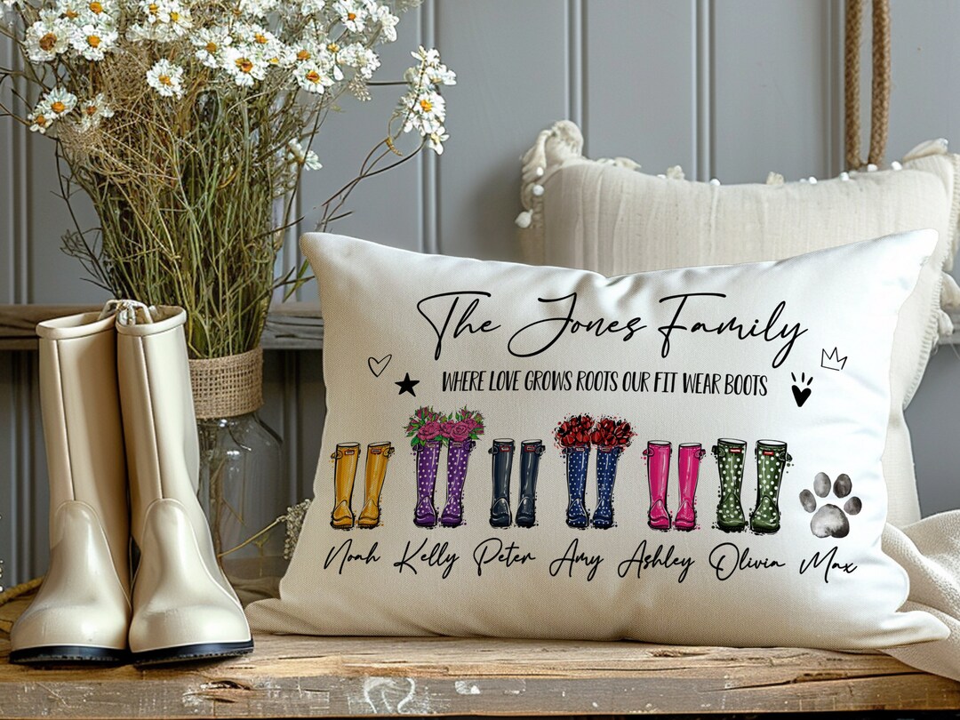 Personalized Wellies Family Name Throw Pillow Case, Mothers Day Gifts ...