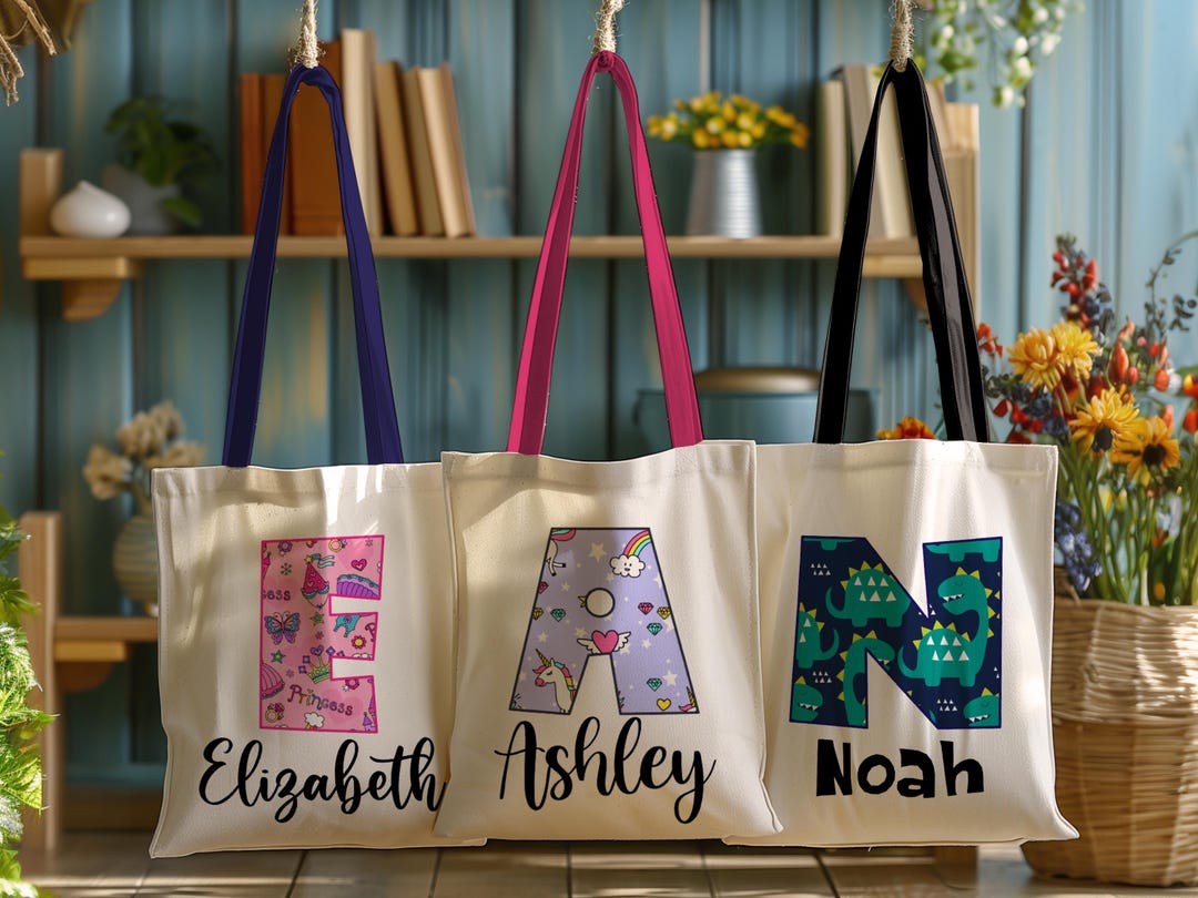 Personalized Kids Name Tote Bag Library Tote for Kids Children Book Bag ...