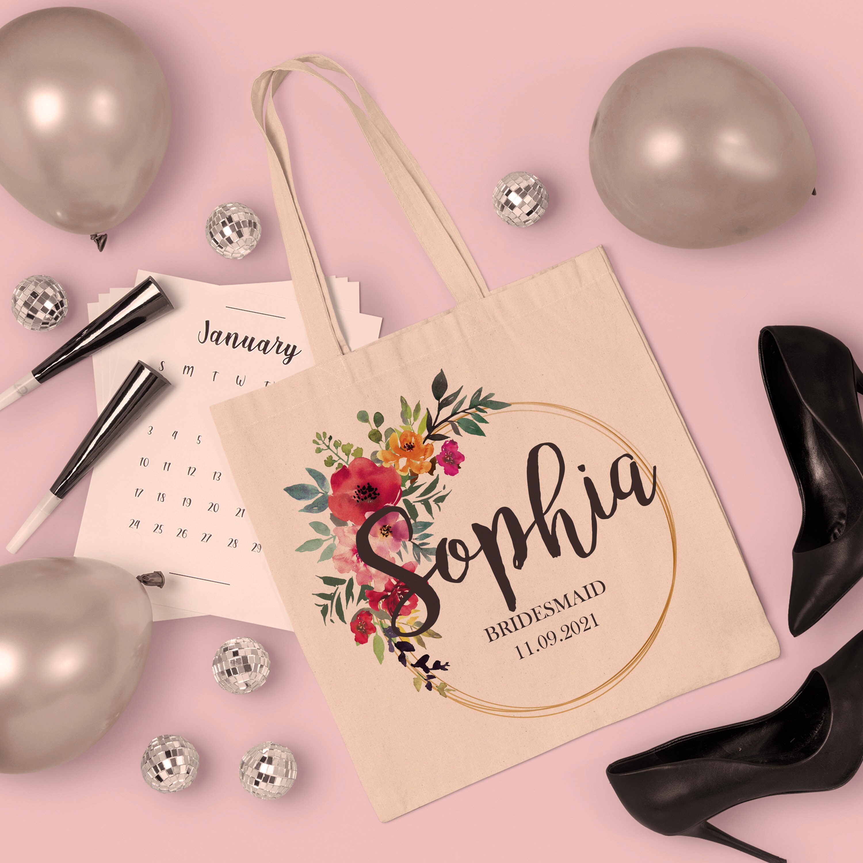 Customized Wedding Tote Bag for Gift Personalized Floral Bag | Etsy