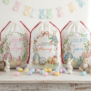 Custom Easter Basket, Personalized Easter Sack for Easter, Easter Egg Hunts, Bunny Baskets for ...